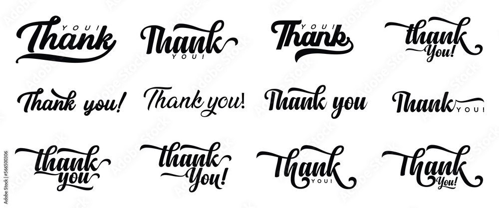 Thank you typography. Thank you text or lettering. Script and handwritten typography. thank logo ...