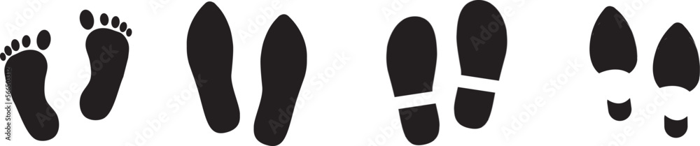 Footprints human silhouette, vector set, isolated on white background ...