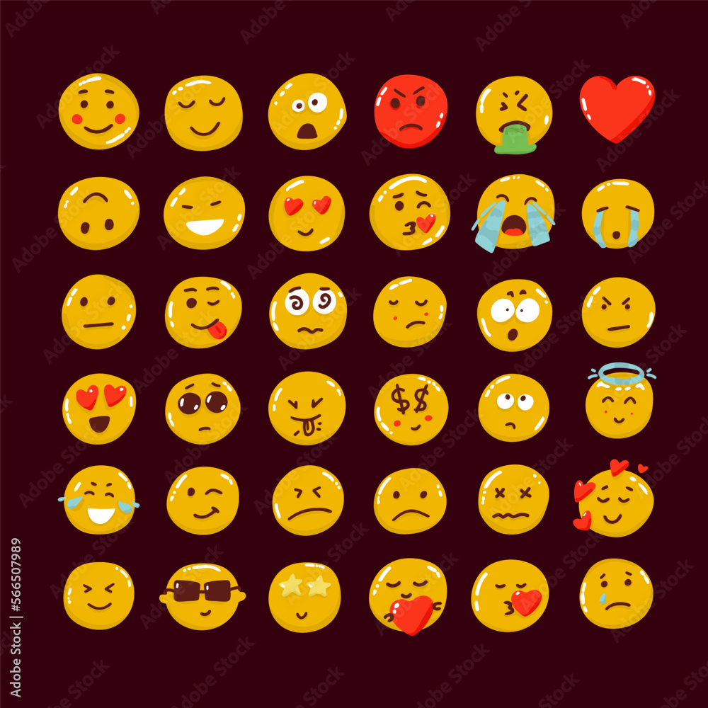 Big Set Of Emoticon Smile Icons Cartoon Emoji Set Vector Emoticon Set
