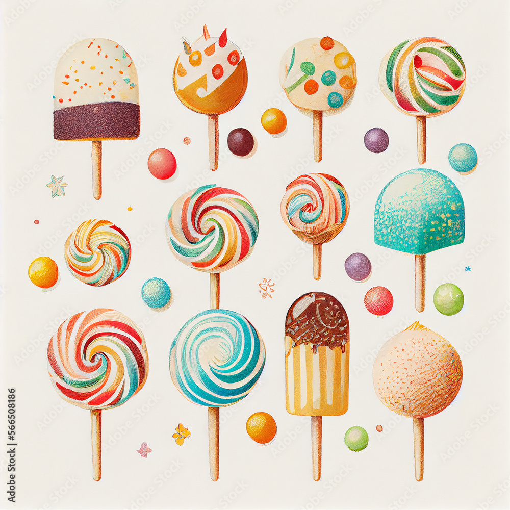 Cartoon lollipops on a blank background. generative ai Stock ...