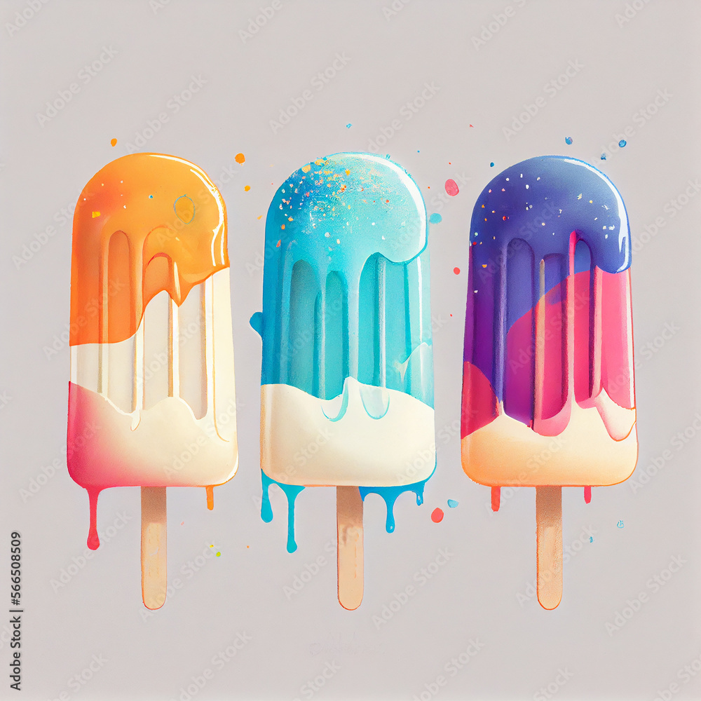 Cartoon. Cute popsicles on a blank background. generative ai Stock ...