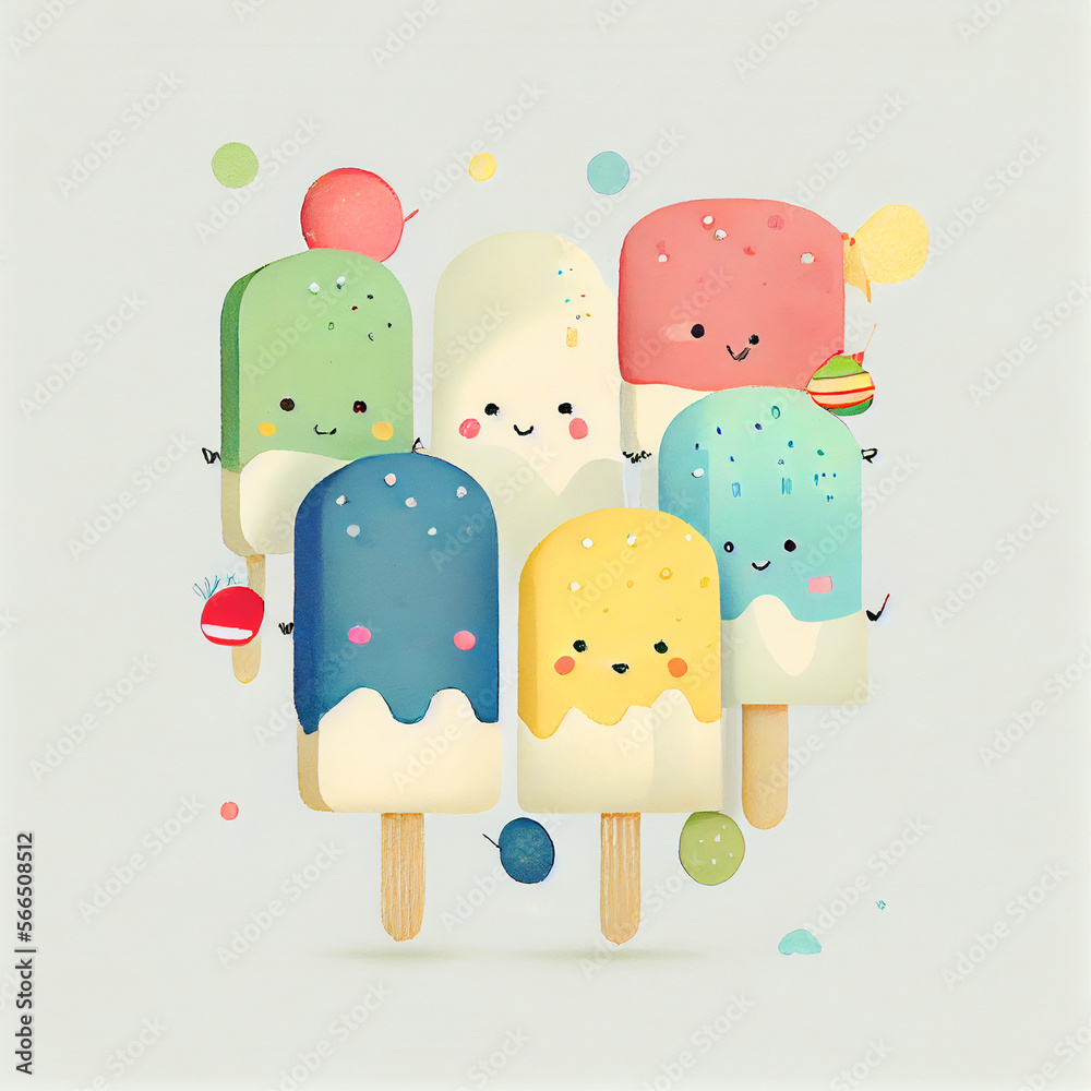 Cartoon. Cute popsicles on a blank background. generative ai Stock ...