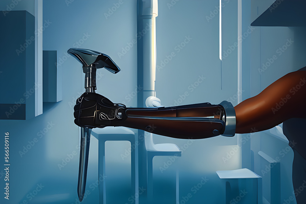 Prosthetic arm pose. Wall art, poster, wallpaper, design. Generative AI ...
