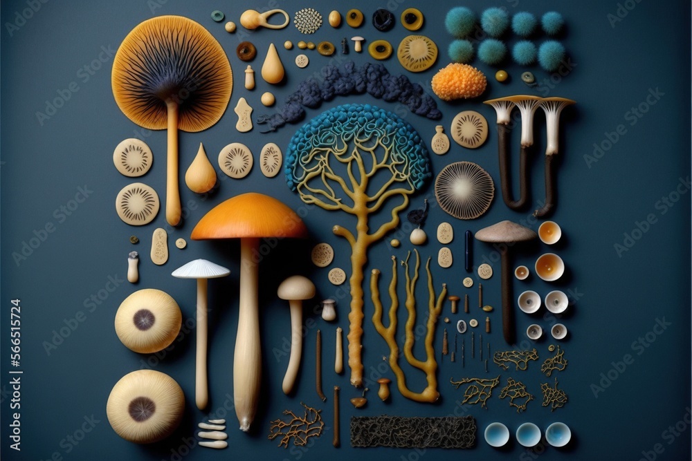 Nolling of various types of mushrooms and vegetation. Alien plants ...
