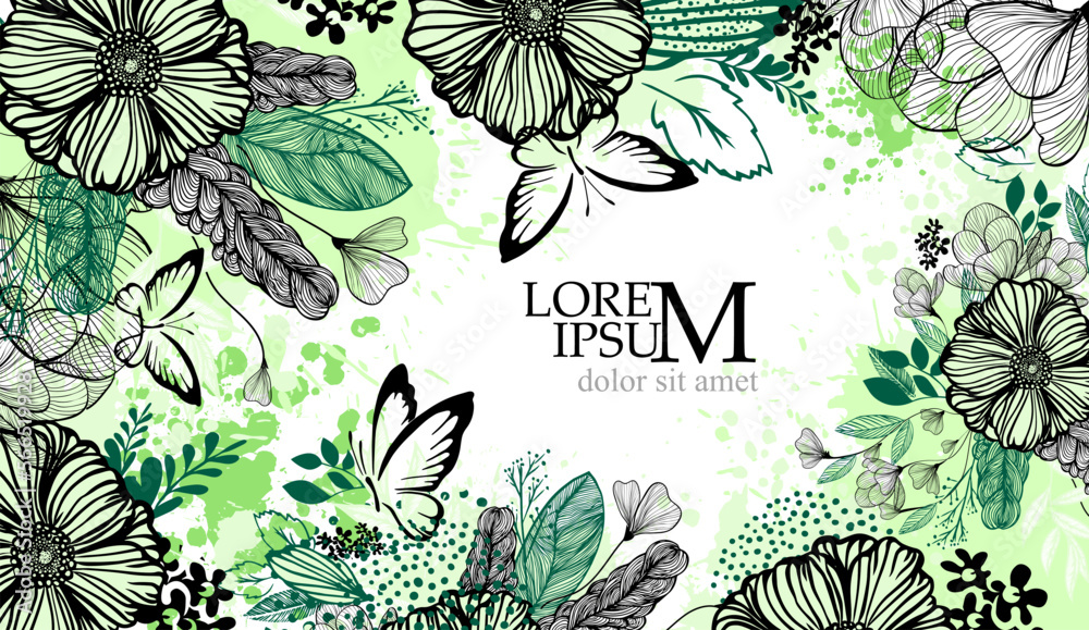 Poster A long horizontal frame with butterflies. Vector illustration ...