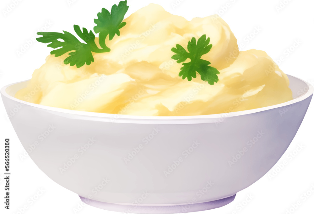 Mashed Potato on a Bowl Isolated Hand Drawn Painting Illustration Stock ...