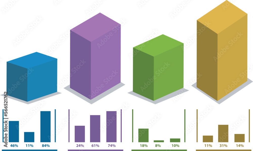 Vecteur Stock Infographic business project. 4 Steps isometric bar Chart ...