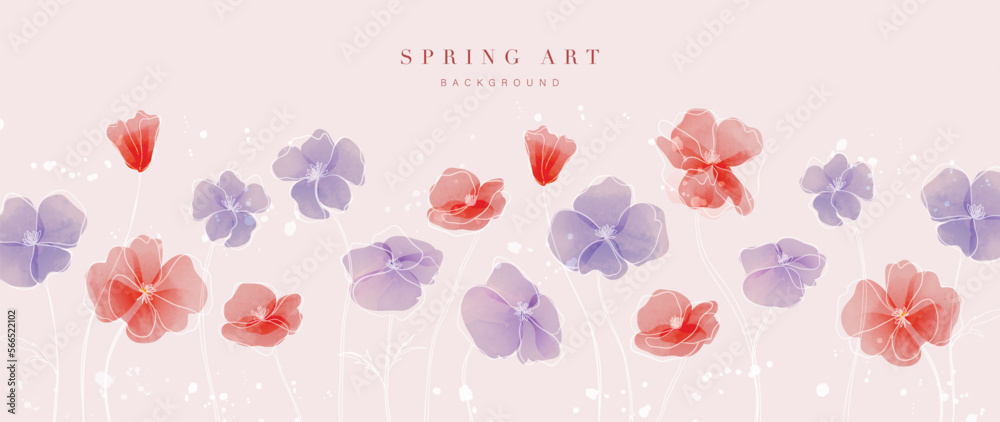 Abstract spring floral art background vector illustration. Watercolor ...