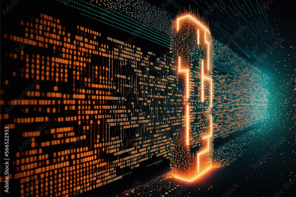 Future, 3D rendering of a scientific technology data binary code ...