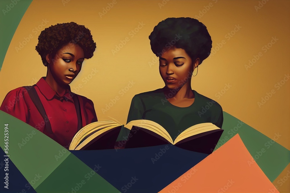 Black history month concept. An illustration of two black students ...