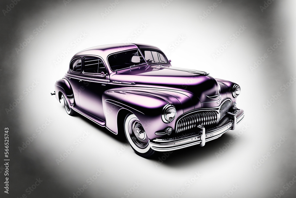 Front view of a violet vintage 1940s classic car, isolated on white ...