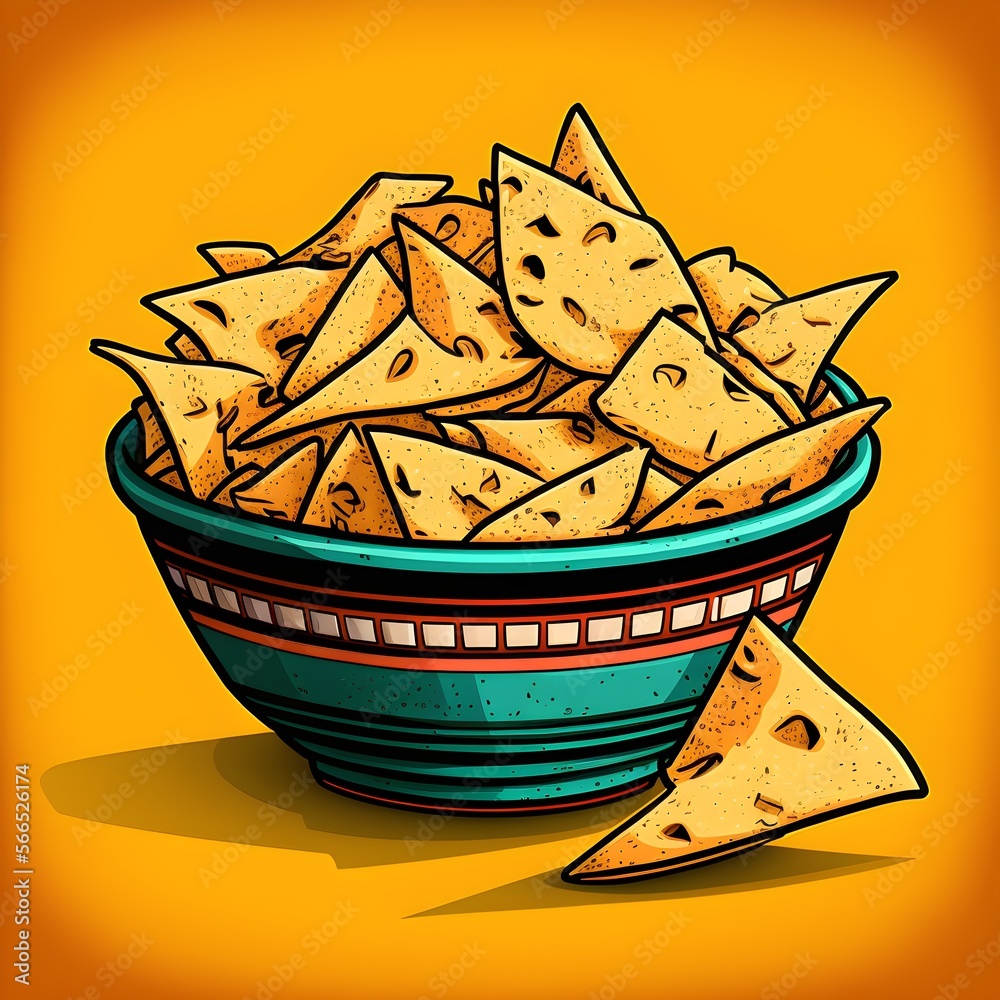 Cartoon illustration of a bowl of tortilla chips Stock Illustration ...