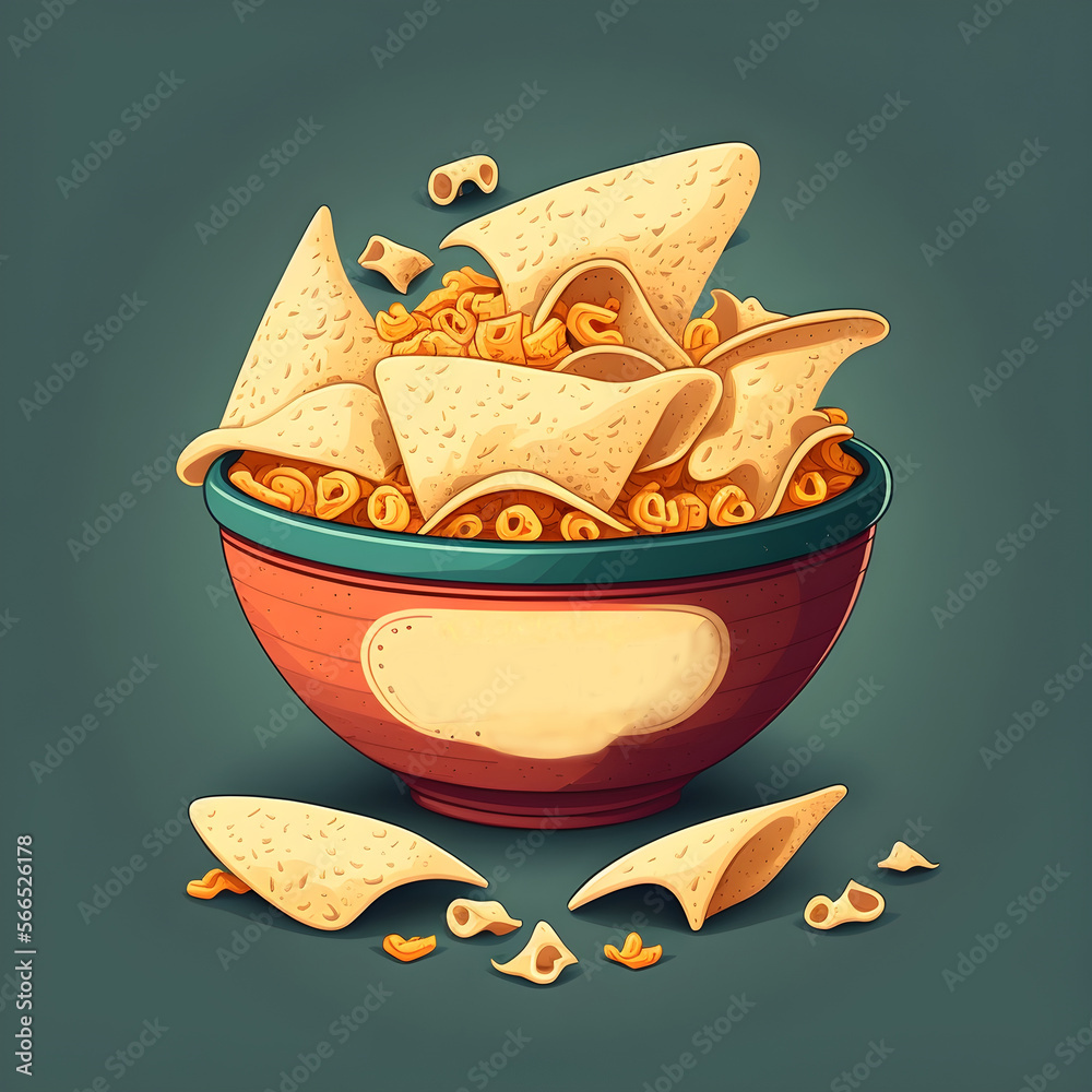 Cartoon illustration of a bowl of tortilla chips Stock Illustration ...