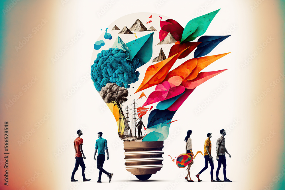 Teamwork and new ideas concept, collage on white background. Generative ...