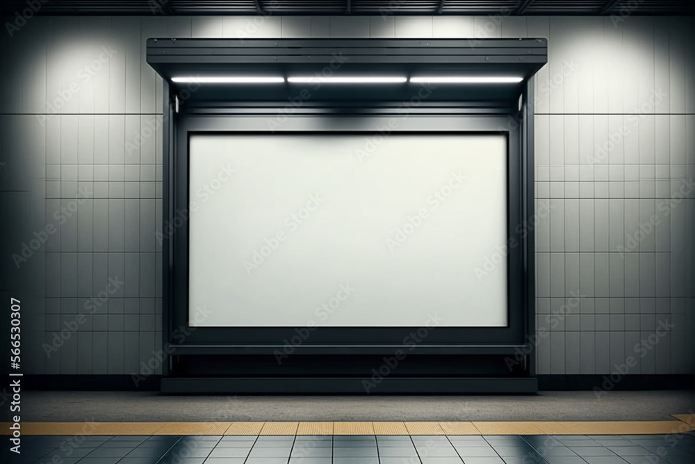 Light box screen with white blank space for advertisement on the wall ...