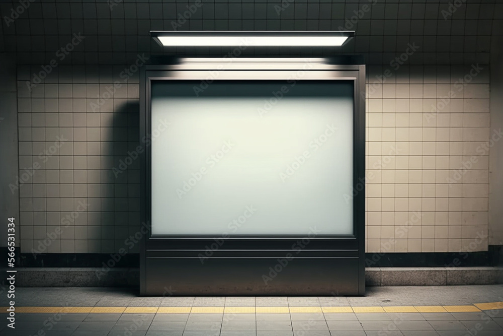 Light box screen with white blank space for advertisement on the wall ...