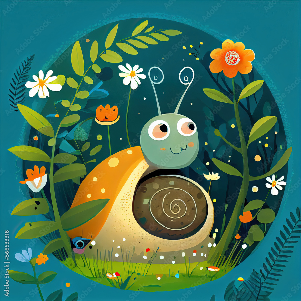 A snail in a bush of flowers.Character Design. Concept Art Characters ...
