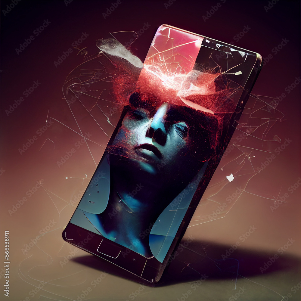 Hypnotizing smartphone. Smartphone, inside of which lives devil ...
