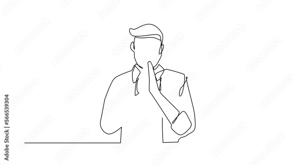Self drawing animation of single line draw young man in closed eyes ...