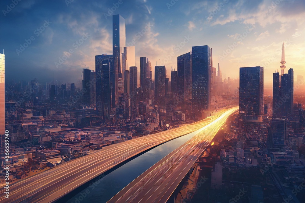 Modern city and environmental technology concept. Sustainable ...