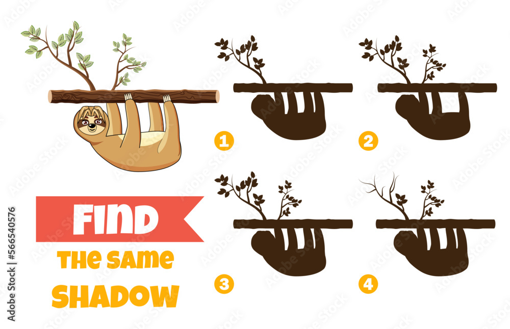Vetor de Find the sloth's shadows. Mystery and rebus. Vector stock ...