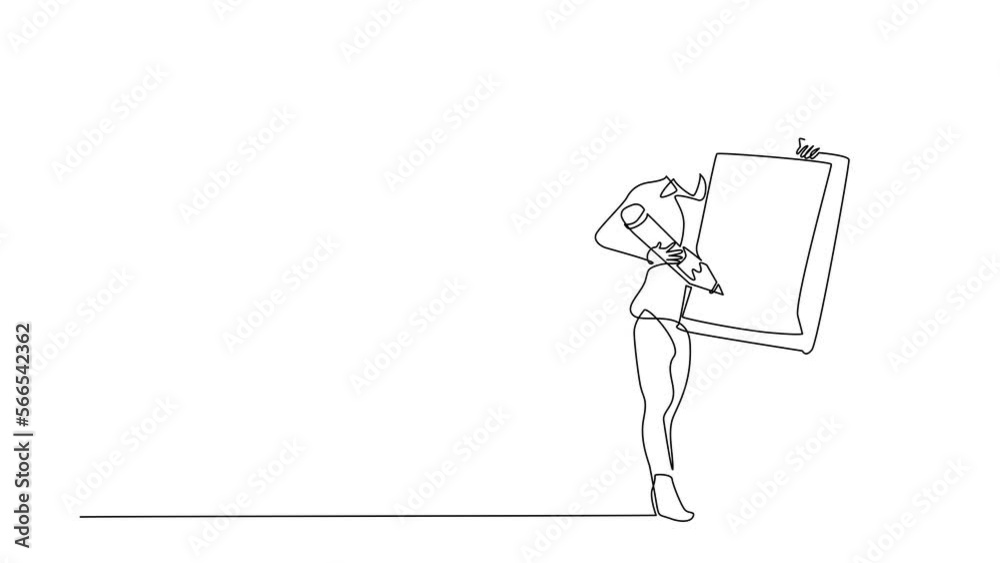 Self drawing animation of single line draw businesswoman holding ...