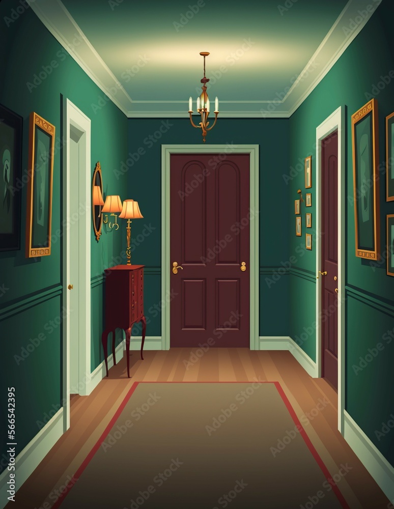 ภาพประกอบสต็อก cartoon illustration, the interior of the corridor of ...