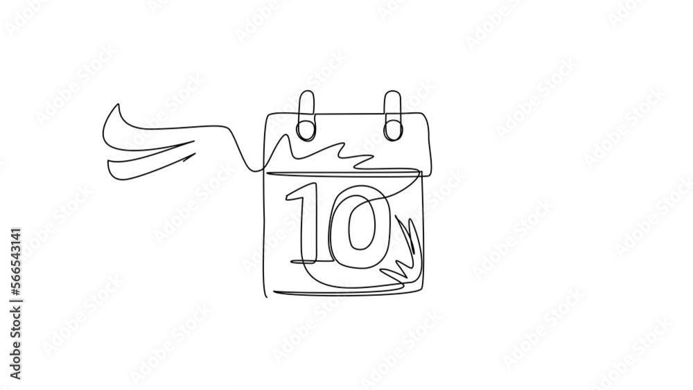 Self drawing animation of single one line draw calendar with wings icon ...