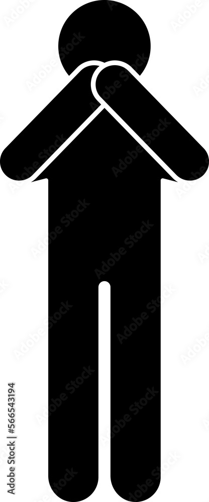 Three wise monkey stick figure man speak no evil icon. Black and white ...