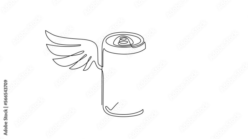 Animated self drawing of continuous line draw soda can with wings ...