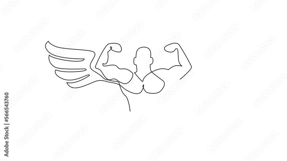 Self drawing animation of single line draw bodybuilder with wings ...