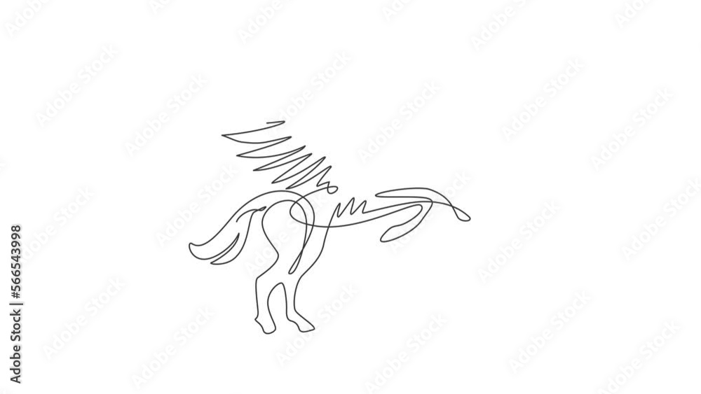 Animated self drawing of continuous line draw pegasus winged stallion ...