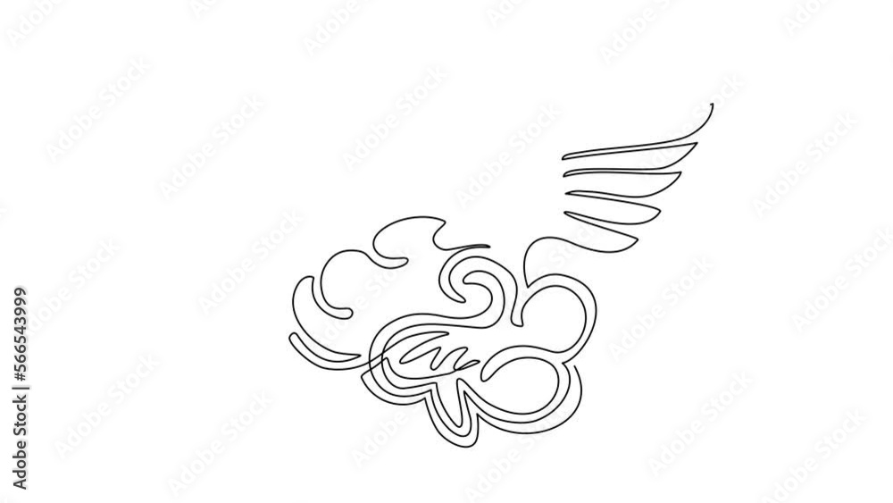 Animated self drawing of continuous line draw brain with wings fly in ...