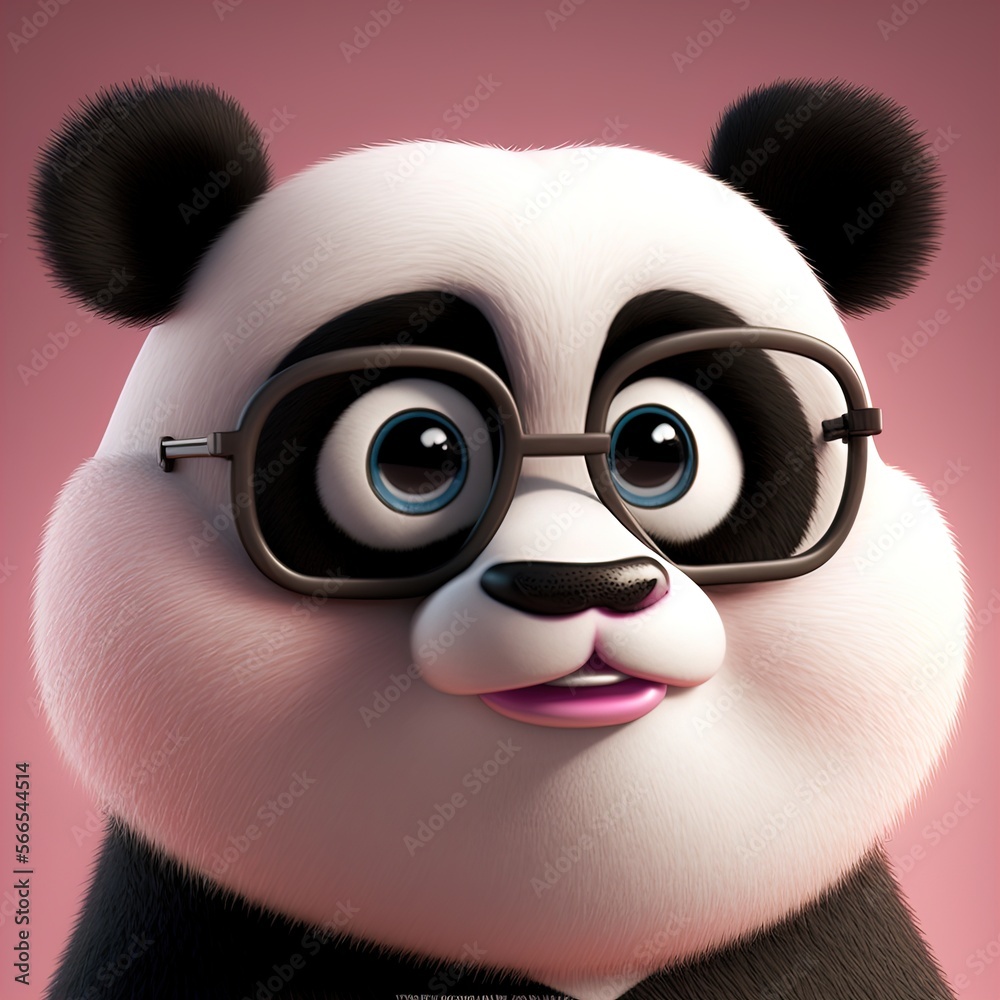 Cute panda with big eyes in glasses smiling. Adorable panda mascot in ...