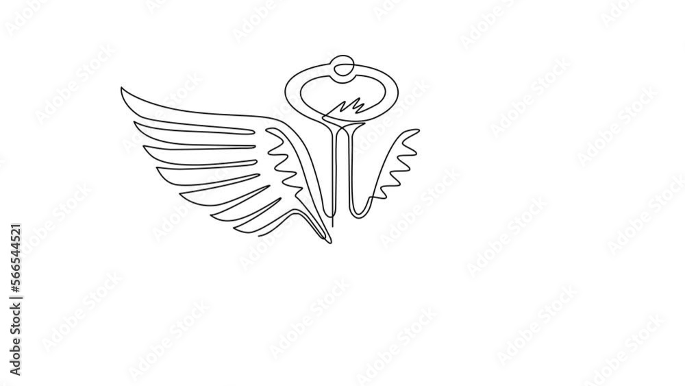 Self drawing animation of single line draw winged vintage turnkey key ...
