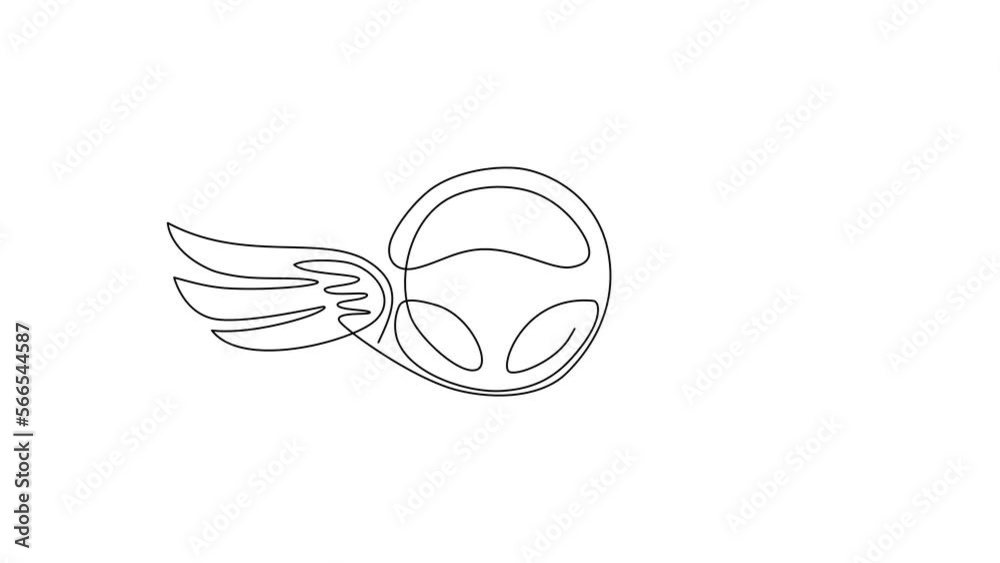 Animated self drawing of continuous line draw steering wheel with wings ...