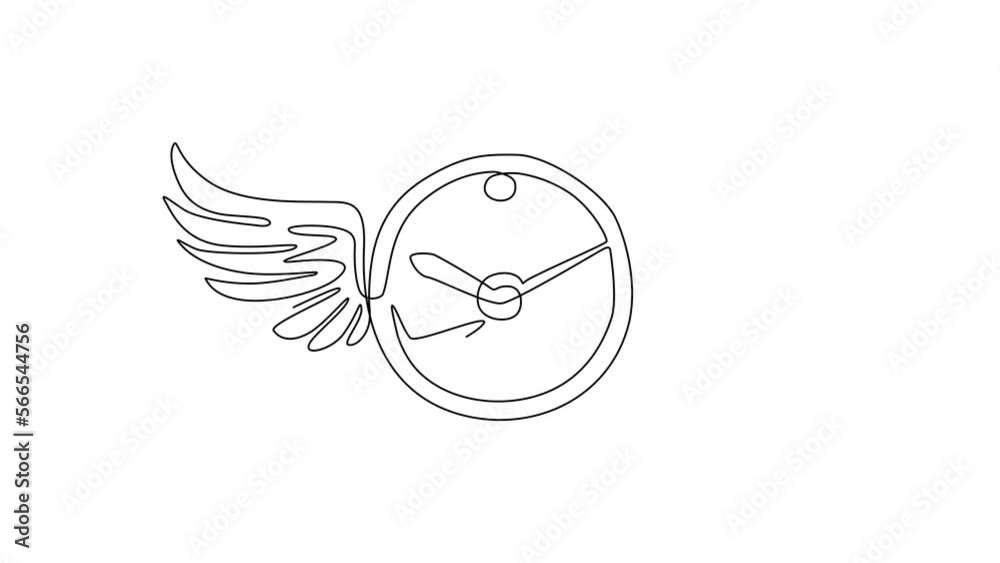 Self drawing animation of single line draw clock with wings flying in ...