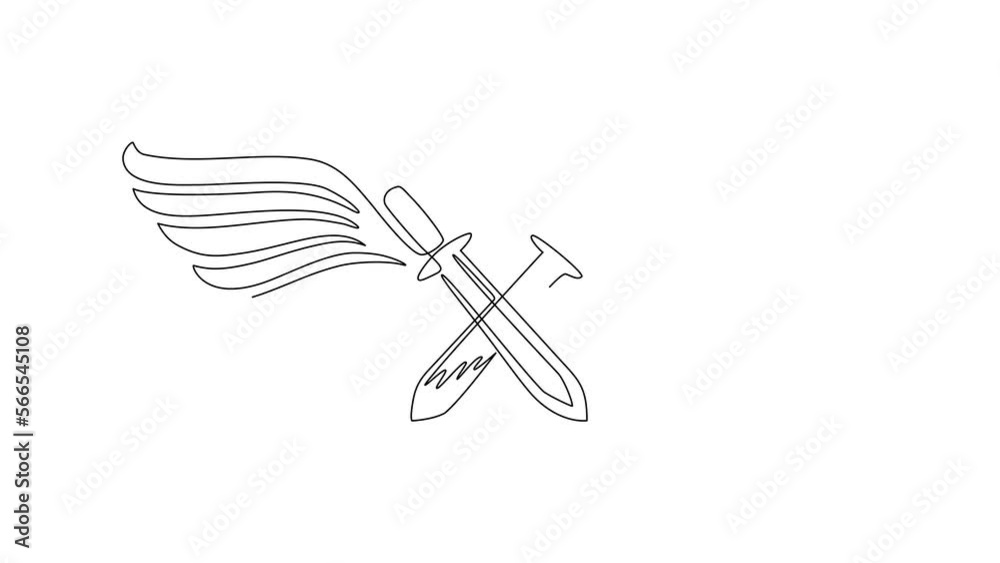 Self drawing animation of single line draw flying crossed swords ...