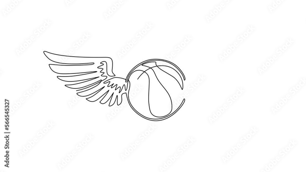 Animated self drawing of continuous line draw flying basketball ball ...