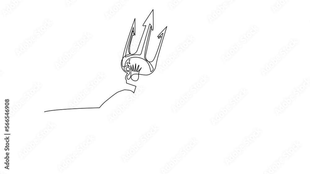 Self drawing animation of single line draw hand holding trident. Three ...