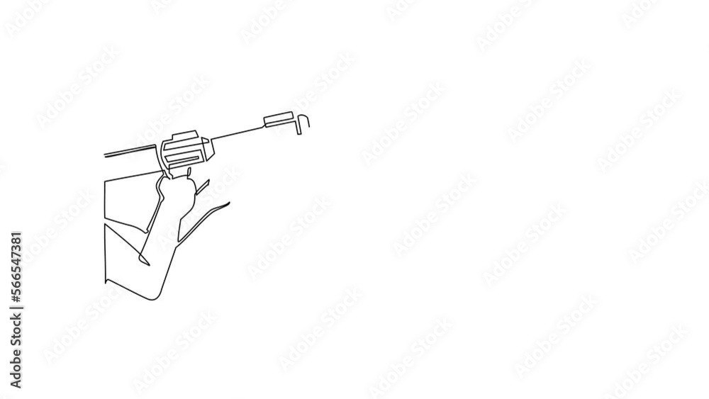 Animated self drawing of continuous line draw hand holding rocket ...