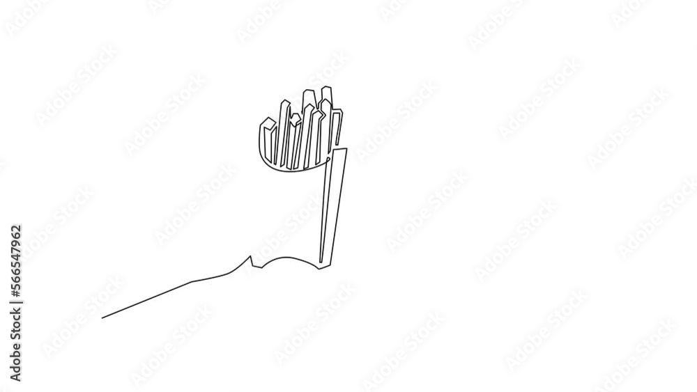 Animated self drawing of continuous line draw hand holding french fries ...