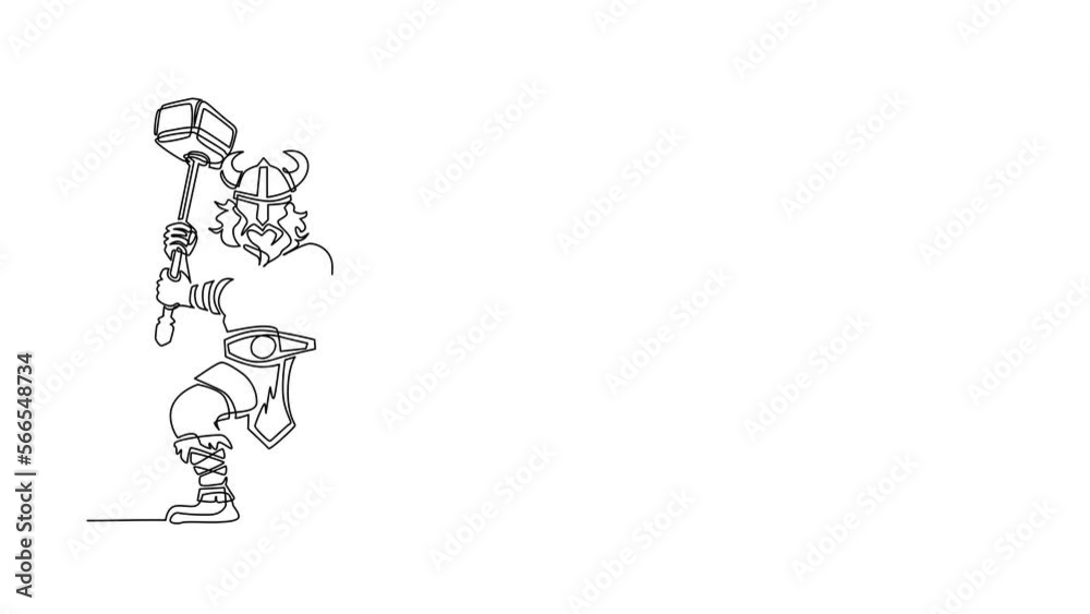 Self drawing animation of single line draw viking swinging hammer ...
