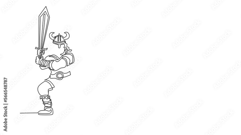 Vidéo Stock Animated self drawing of continuous line draw viking mascot ...