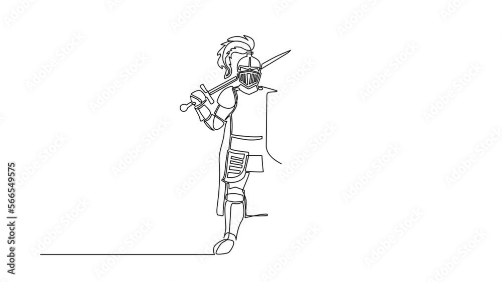 Self drawing animation of single line draw knight standing in armor ...