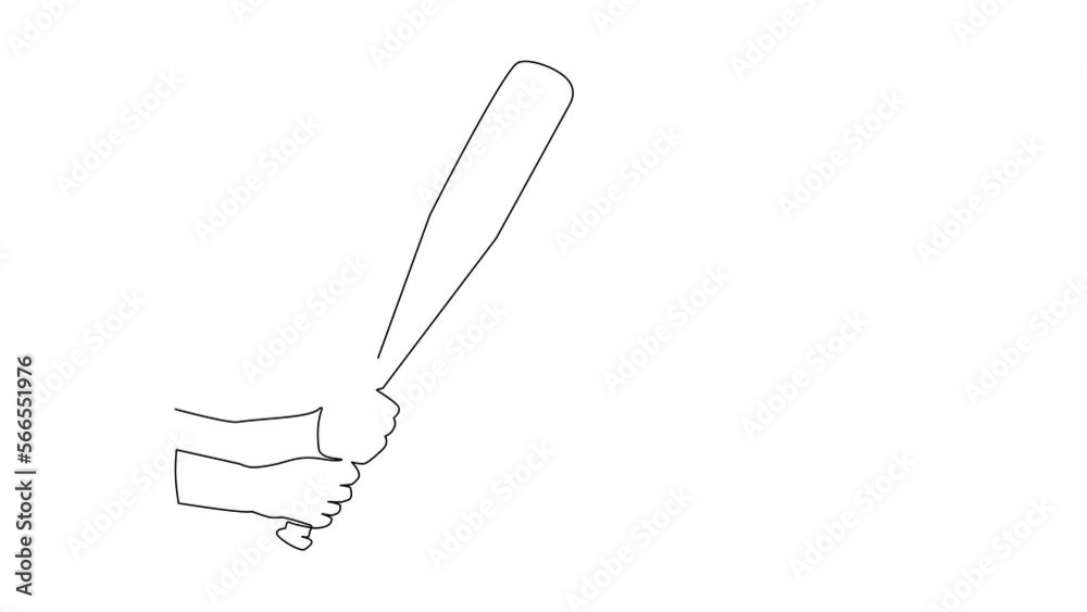 Self drawing animation of single line draw player hand holding baseball ...
