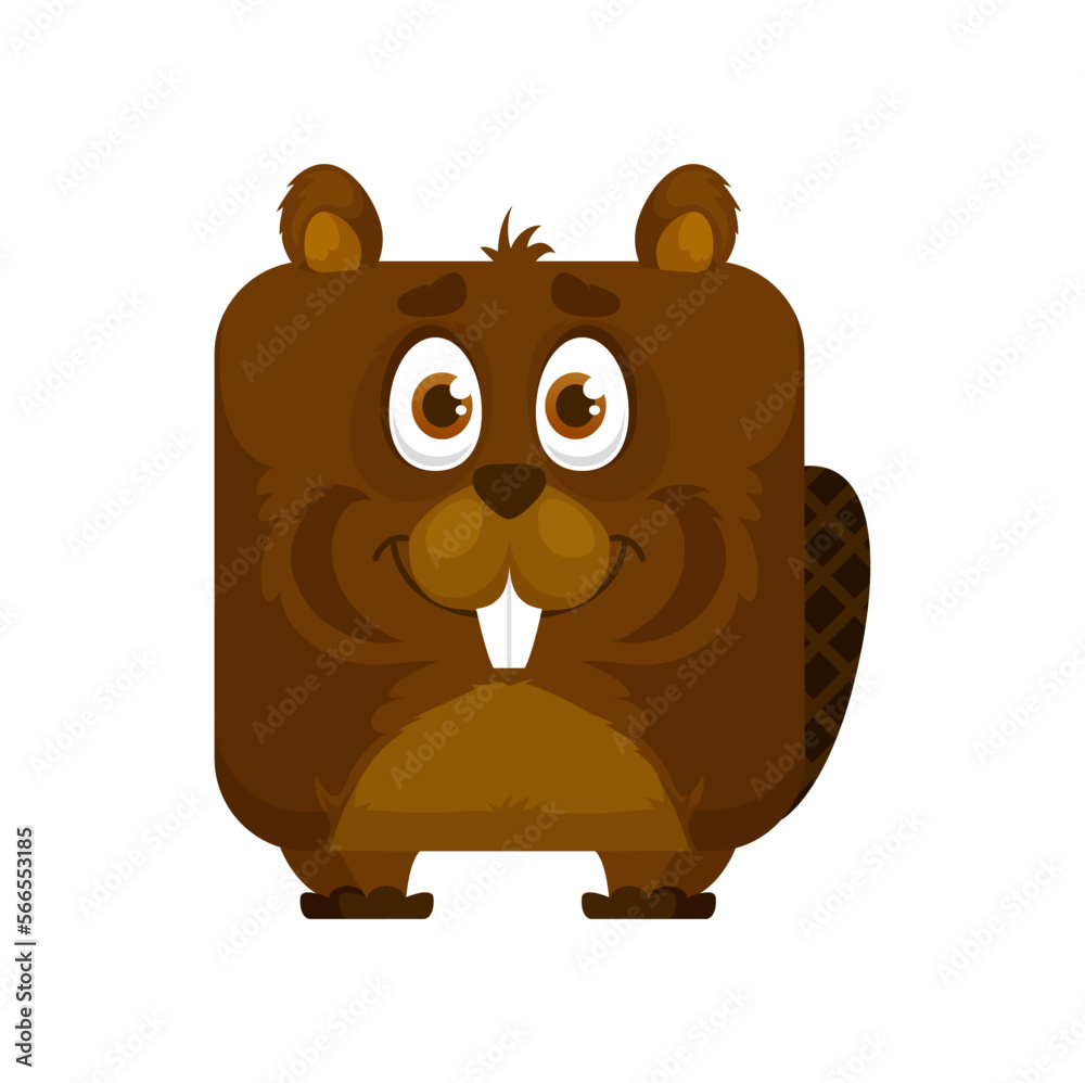 Beaver cartoon kawaii square face emoji or animal emoticon, vector ...