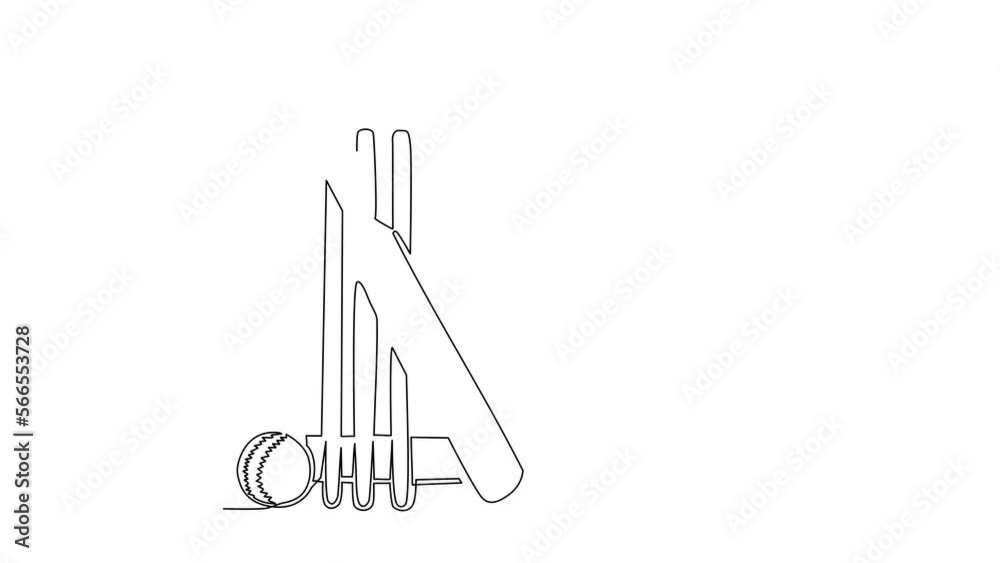 Animated self drawing of continuous line draw cricket bat, ball, wicket ...