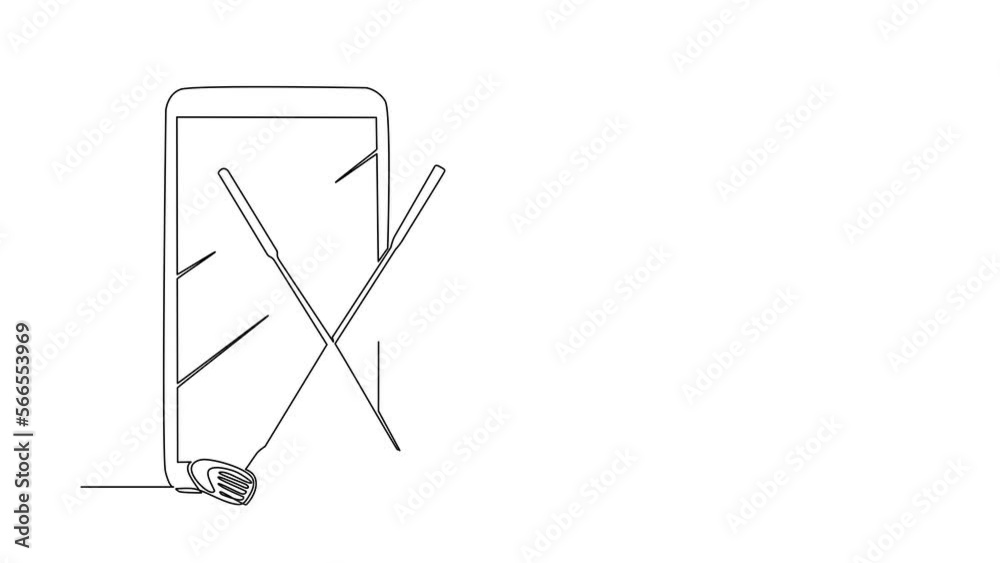 Self drawing animation of single line draw crossed golf clubs and ball ...