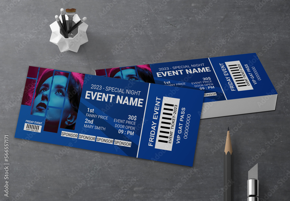 Night Event Ticket Template Design Stock Template | Adobe Stock